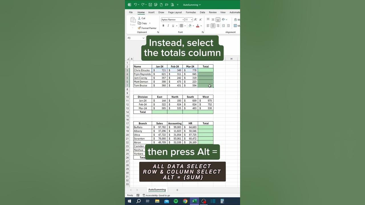 # AUTO SUMMING IN EXCEL - YouTube