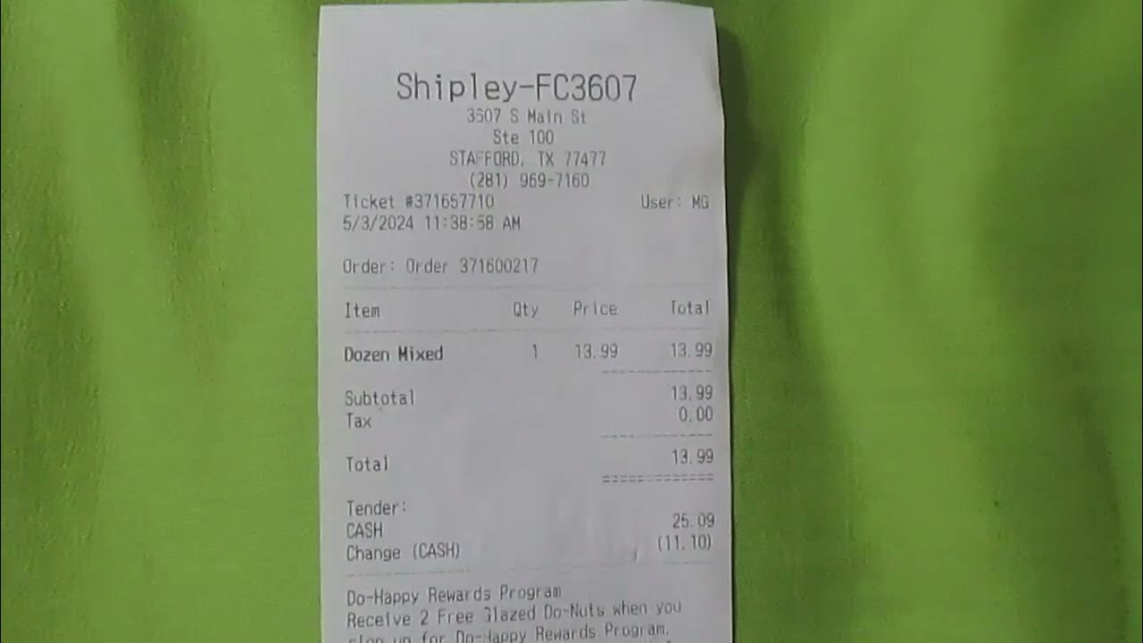 shipley donuts receipt 05/03 - YouTube