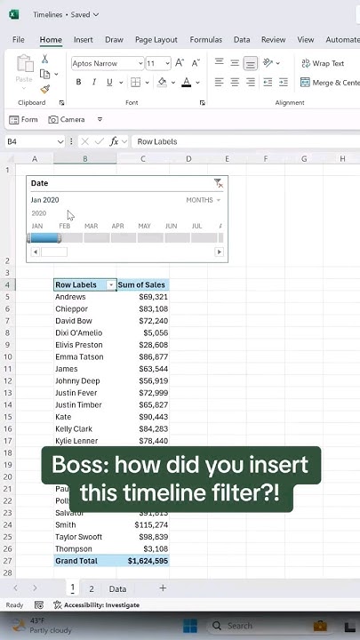How To Insert A Timeline Filter ⏰excel Exceltips Exceltricks Spreadsheets Shorts Youtube