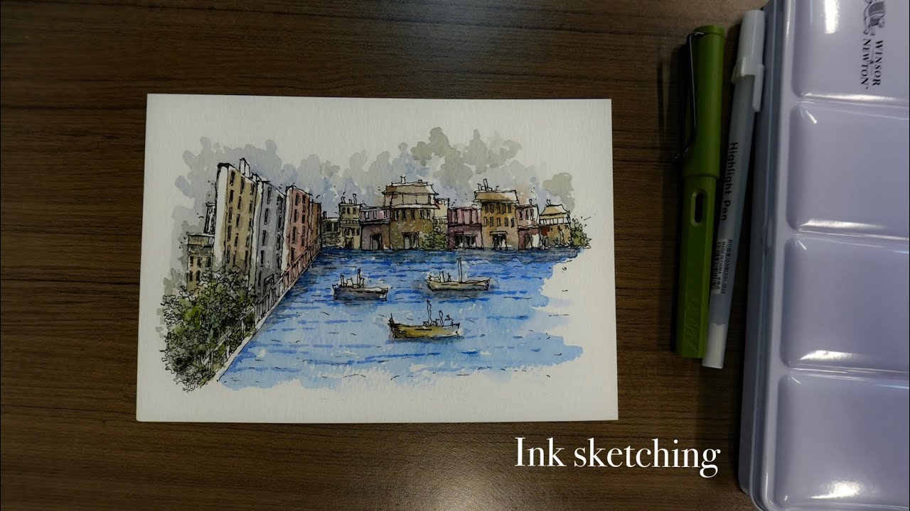Fast ink sketch with fountain pen 4k |simple watercolor| tutorial for ...