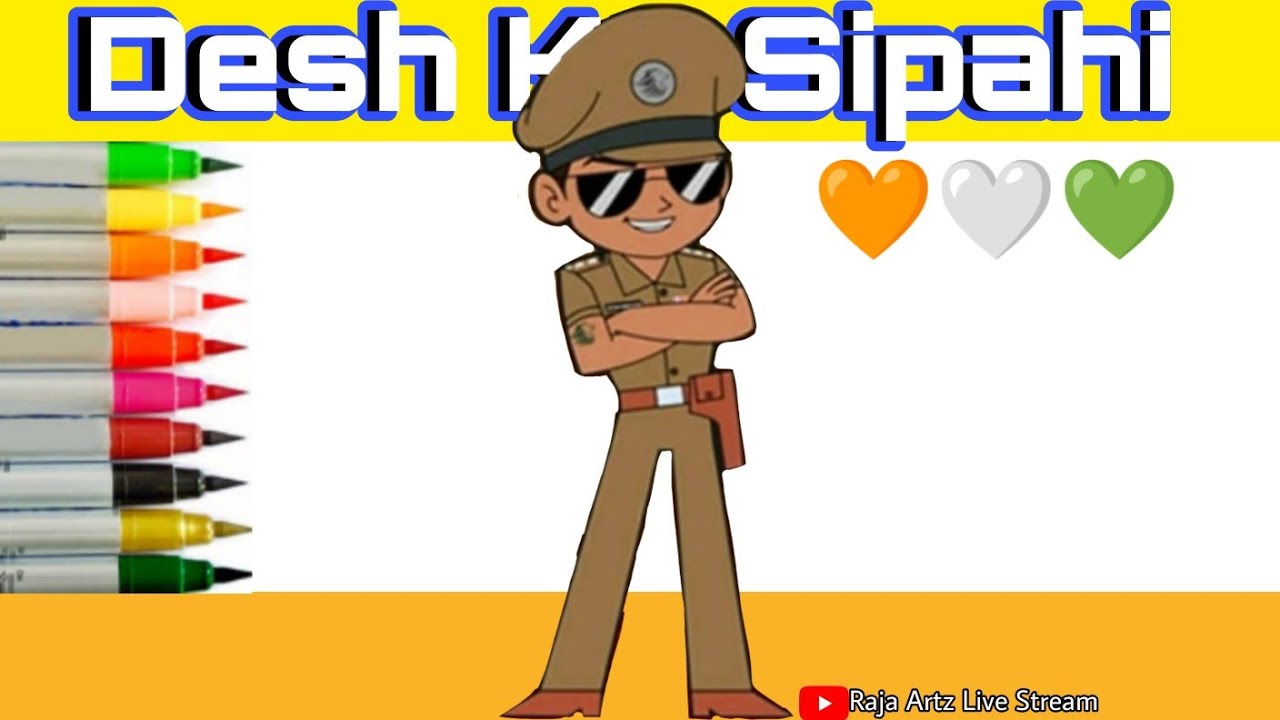 How to Draw Little singham desh ka 🧡🤍💚 sipahi, Painting Colouring and ...