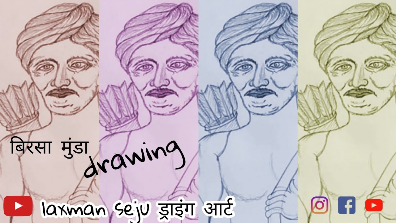 birsa Munda drawing step by step। बिरसा मुंडा का चित्र कैसे बनाए।birsa ...