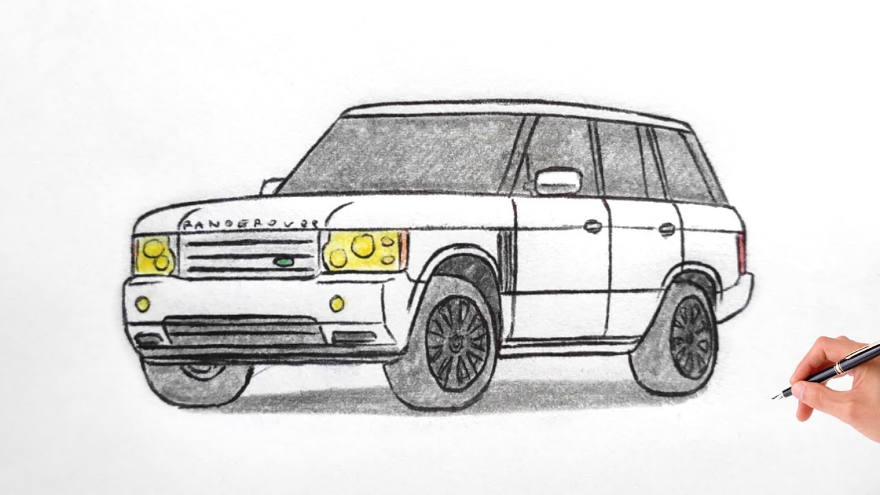 How to draw a RANGE ROVER SPORT 2005 / drawing a 3d car / coloring land ...
