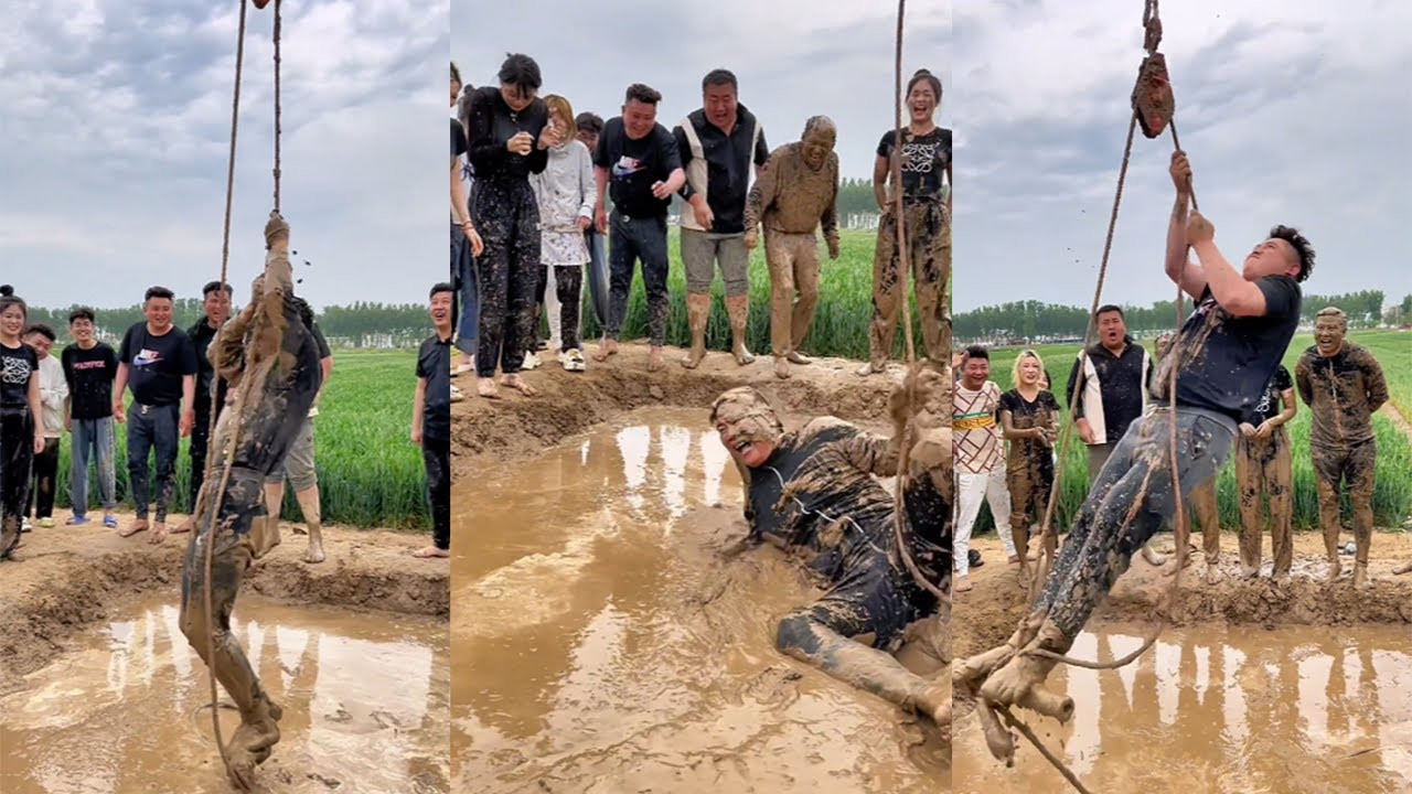 Happy countryside with many mud pits and ladder climbing challenge# ...