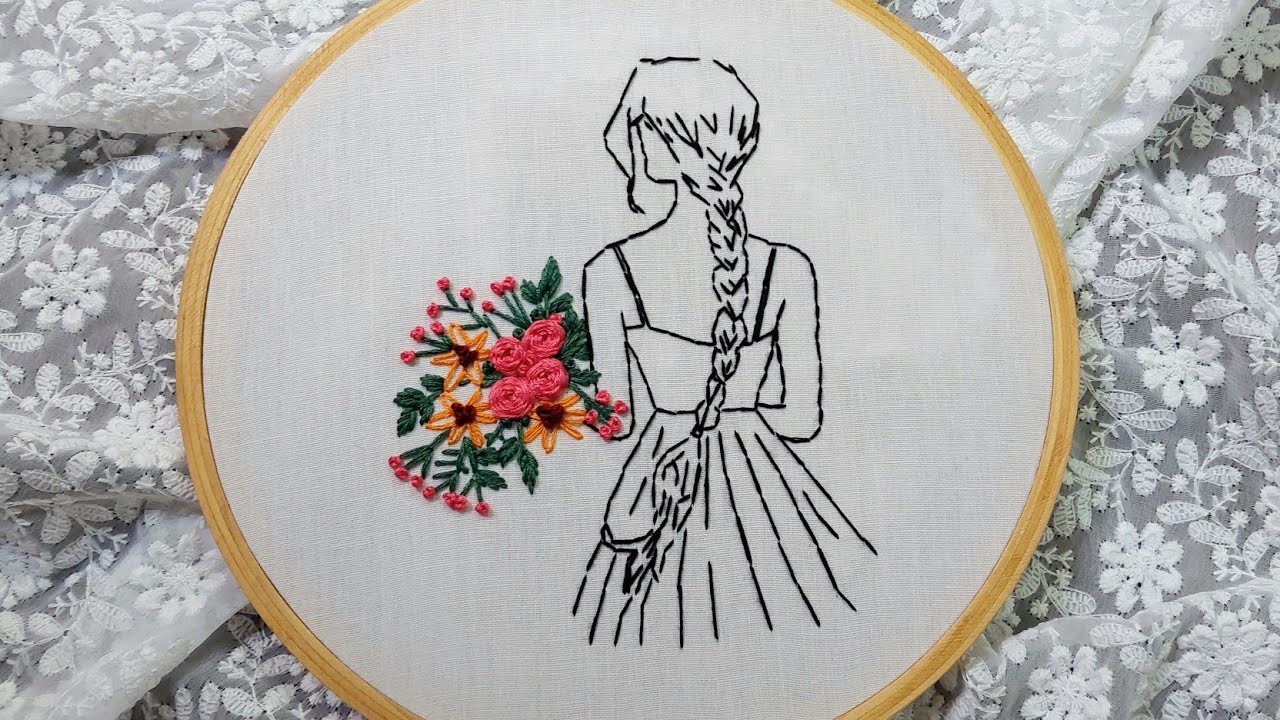 Girl and Flowers embroidery / Embroidery for beginners / How to ...