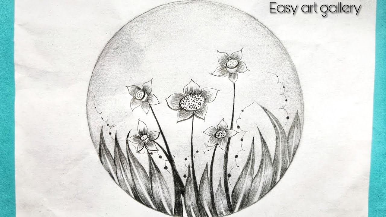 REALISTIC flower drawing in circle | step by step - YouTube
