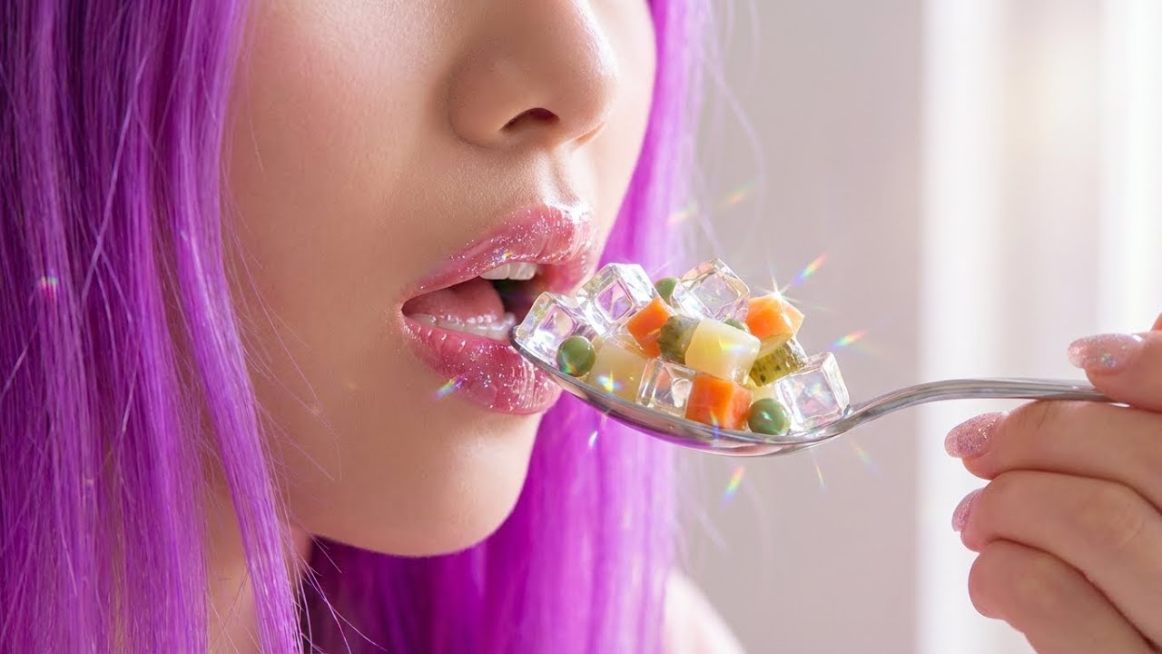 ASMR Eating Crystal Glass Olivier Salad 💎 | Lips & Crunchy Tingles ...