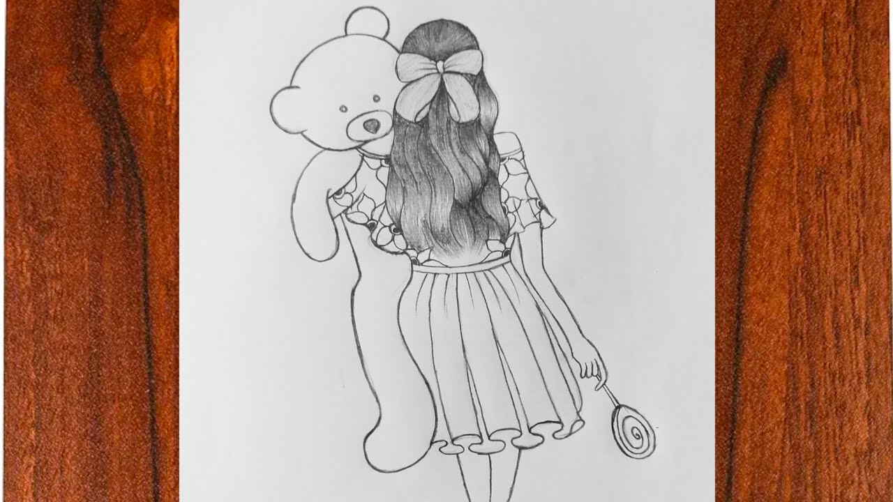 how to draw a girl with here tady bear / pencil sketch with beginner ...