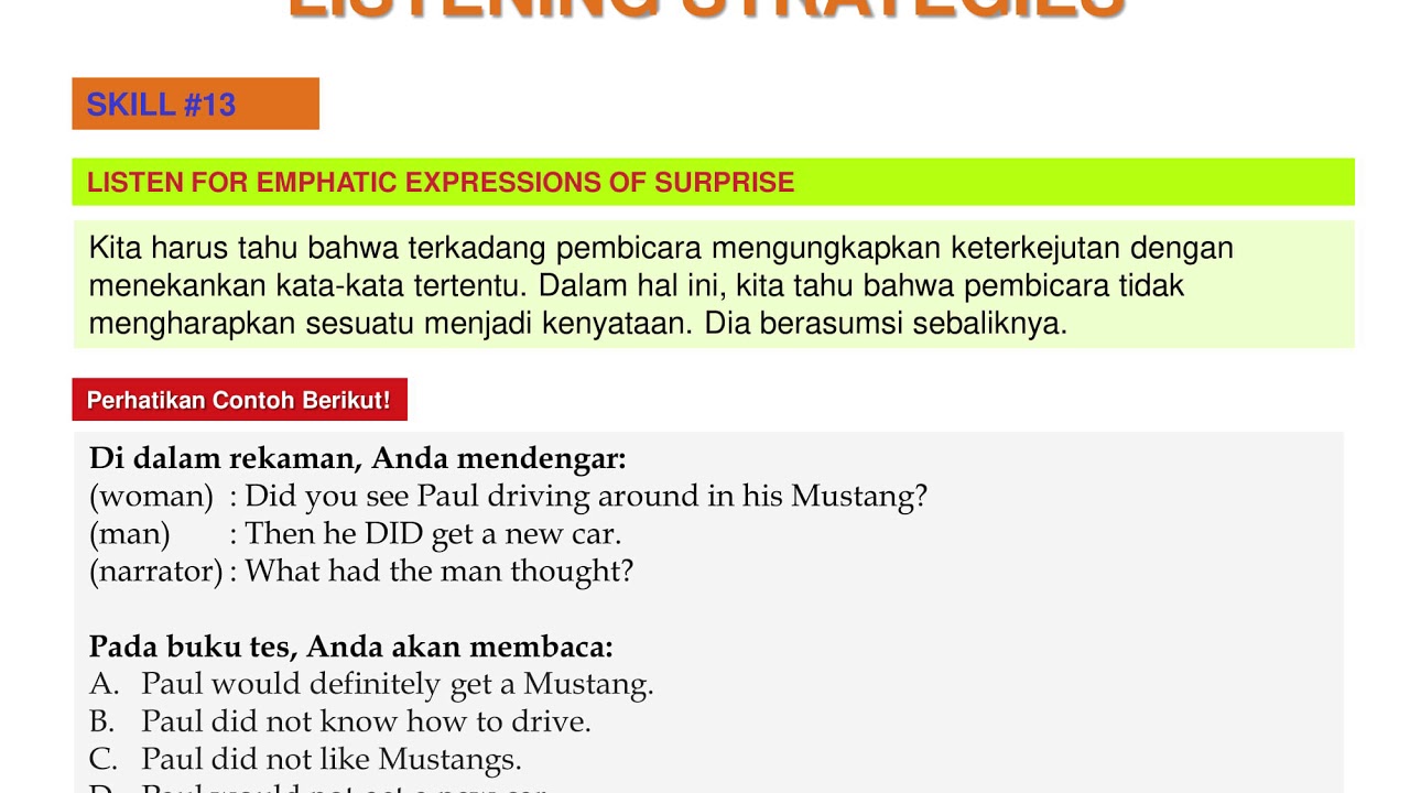 Listening TOEFL Skill 13 - Listen For Emphatic Expressions of Surprise ...