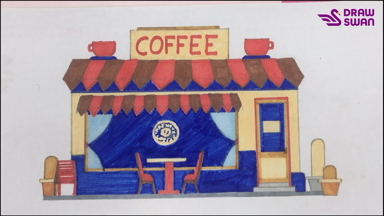 How to draw a coffee shop - YouTube