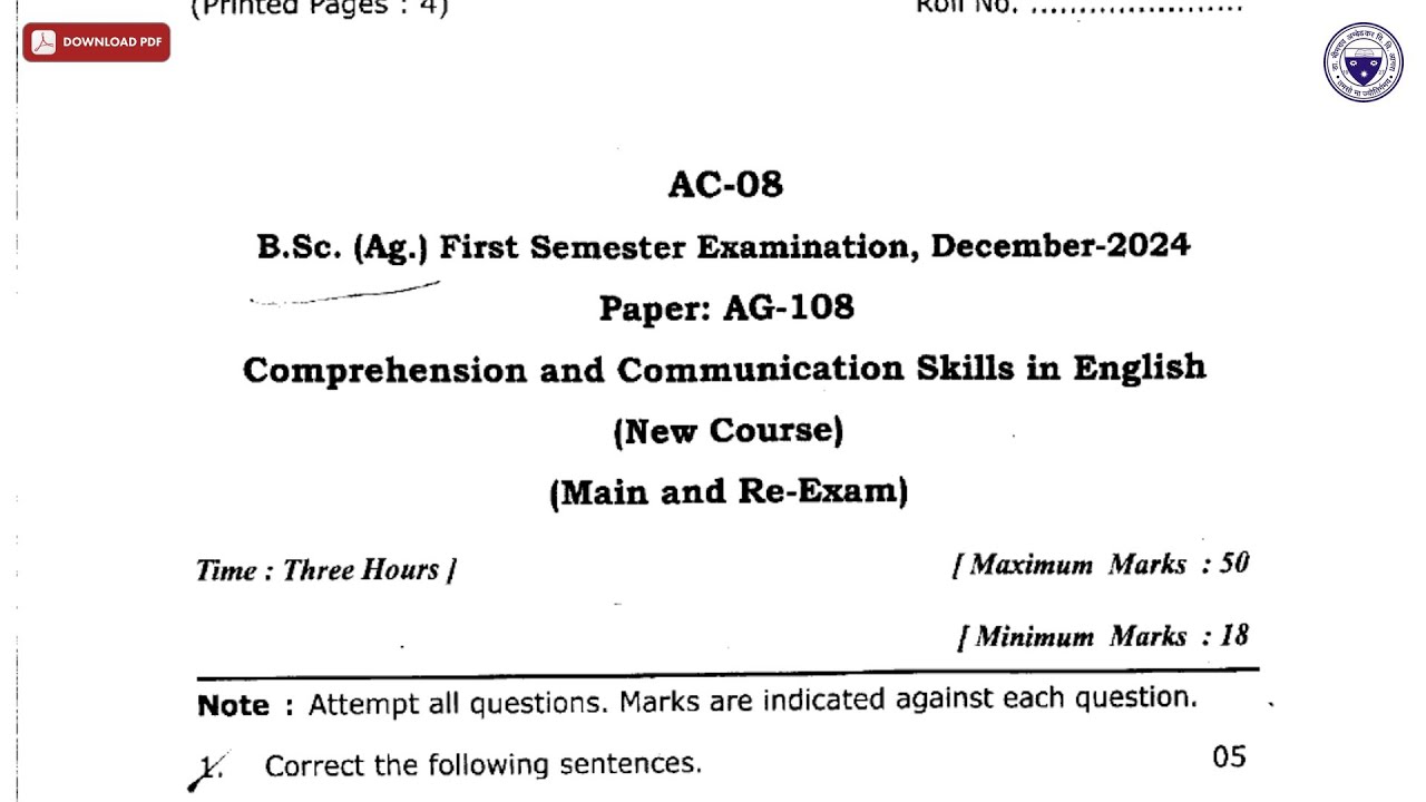 BSC 1ST SEM AG COMPREHENSION AND COMMUNICATION SKILLS IN ENGLISH AC DEC ...