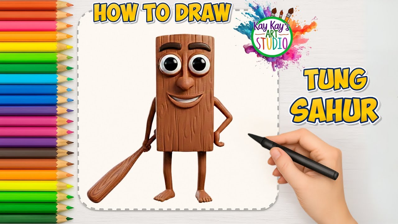 How to Draw Tung Tung Sahur (Brain Rot ) 🦇 Easy Step-by-Step Drawing ...