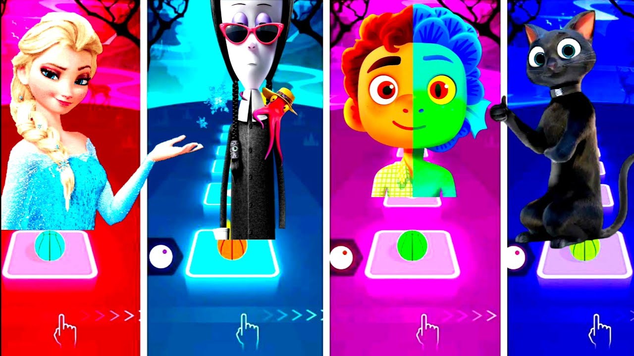 Elsa Frozen vs Wednesday vs Luca vs Luck in Tiles Hop - YouTube