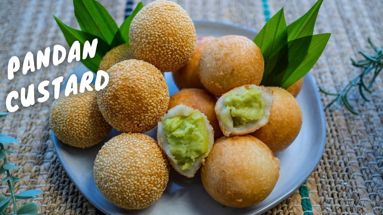 PANDAN CUSTARD GLUTINOUS SESAME BALLS - YouTube
