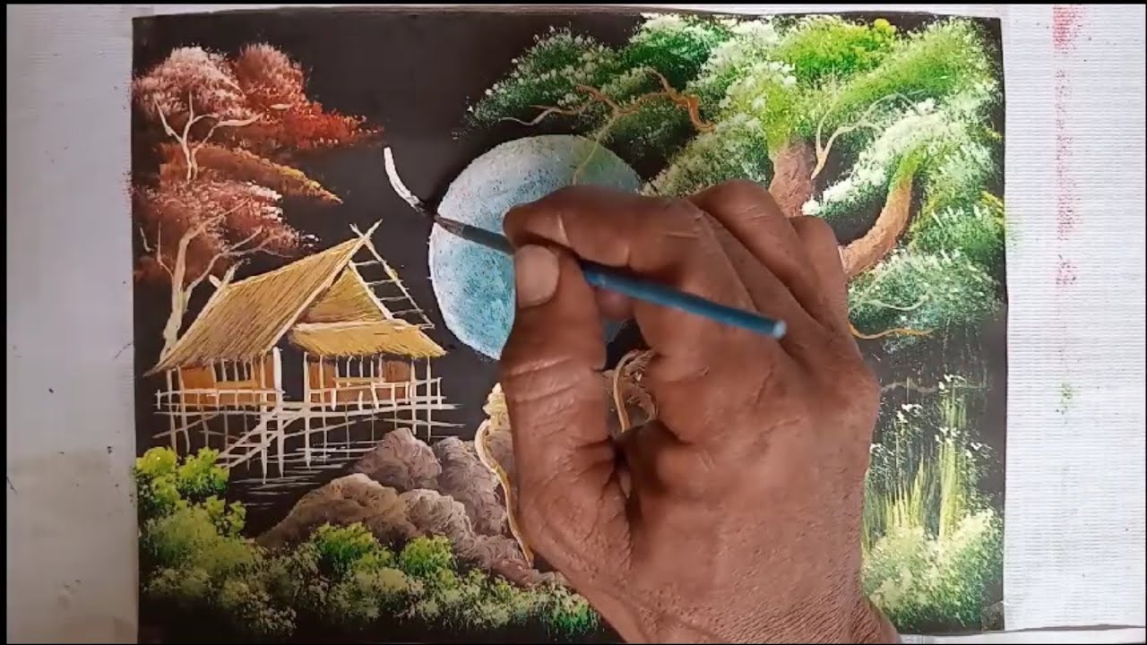 "BULAN PURNAMA INDAH" lukisan yang mudah buat pemula~karya seni~oil ...