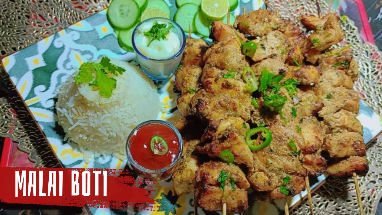 Chicken malai tikka boti recipe | chatkhara boti | creamy malai boti ...