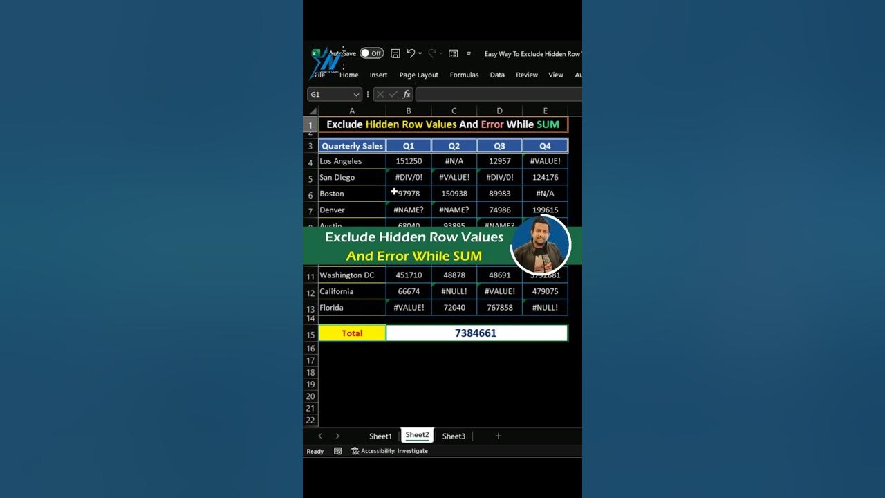 Excel SUM: Exclude Hidden Rows and Errors (Without VBA) 😮 Excel Tutoring #exceltips #shorts ...