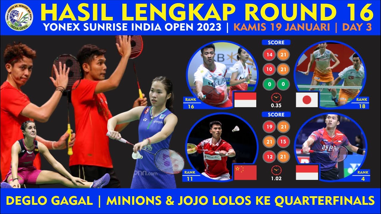 India Open 2023 Round 16, Hasil Lengkap | Hari Ketiga - YouTube