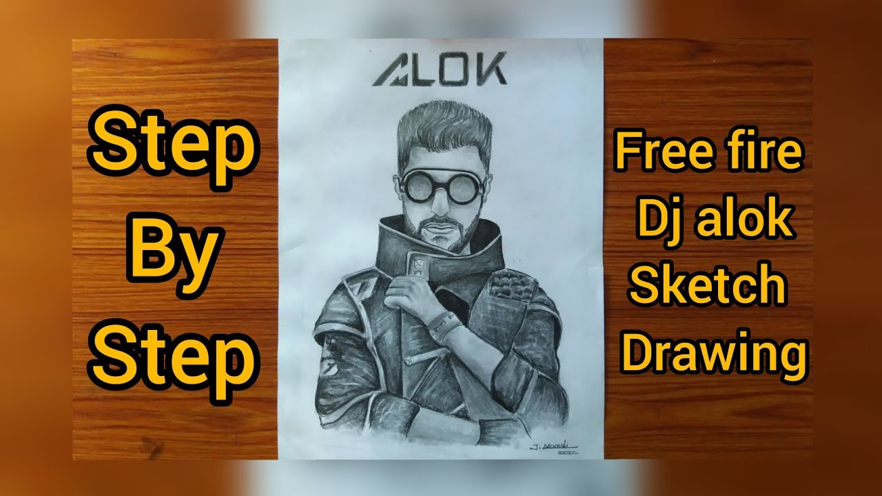 free fire (dj alok) pencil sketch drawing (with step by step) - YouTube