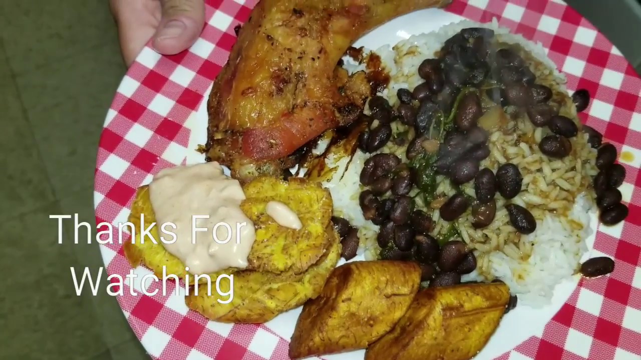 Cooking Ep. #19 Rice Black Beans Baked Chicken & Tostones - YouTube