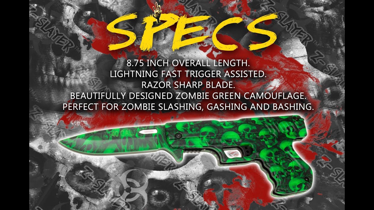 Zombie Green Skull Pistol Knife Video - YouTube