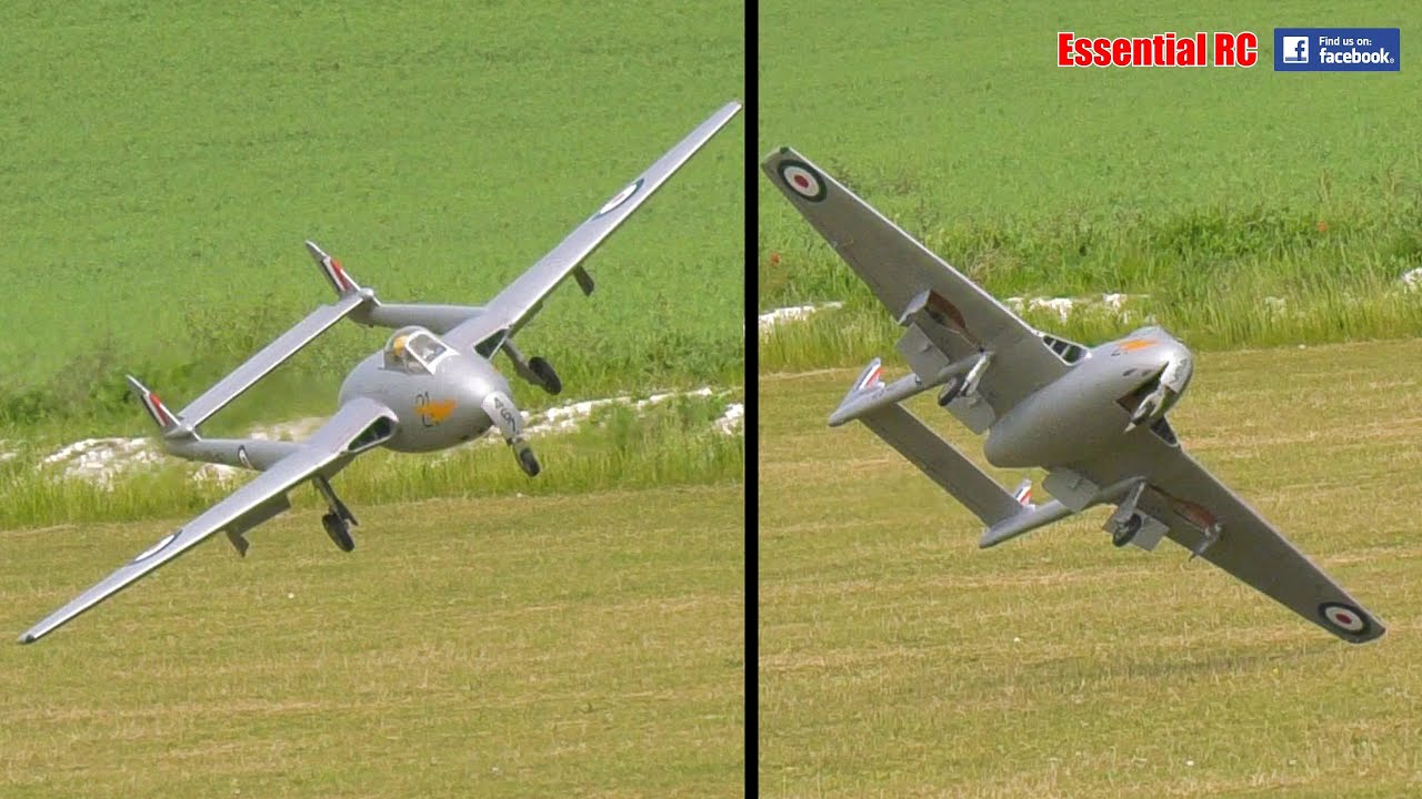 CHALLENGING CROSS WIND LANDING !!! RC de Havilland DH-100 Vampire ...