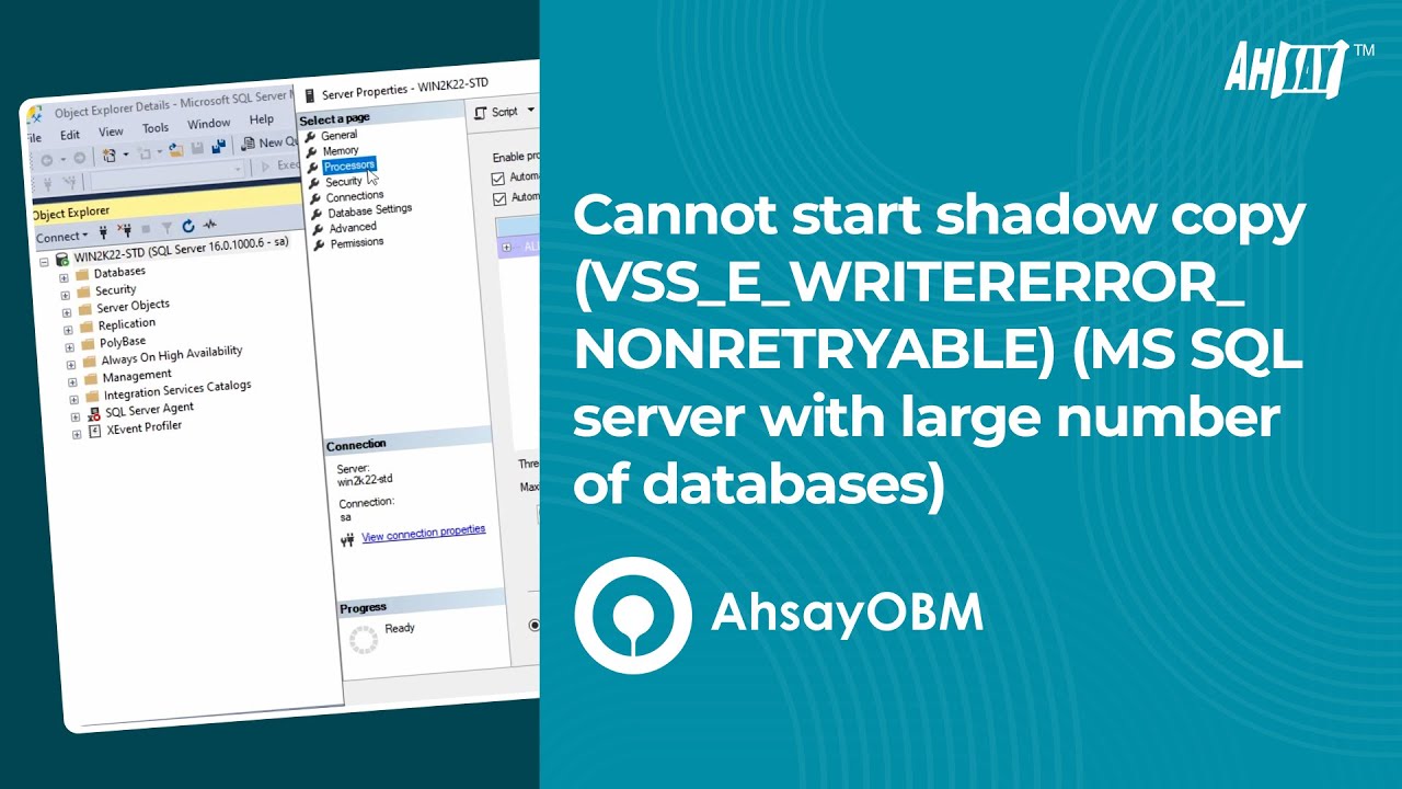 Cannot Start Shadow Copy VSS_E_WRITERERROR_NONRETRYABLE (MS SQL with large number of databases ...