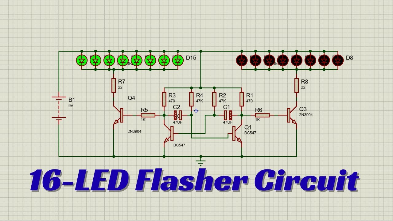 How to Build a 16-LED Flasher Circuit with Transistors in Proteus ...