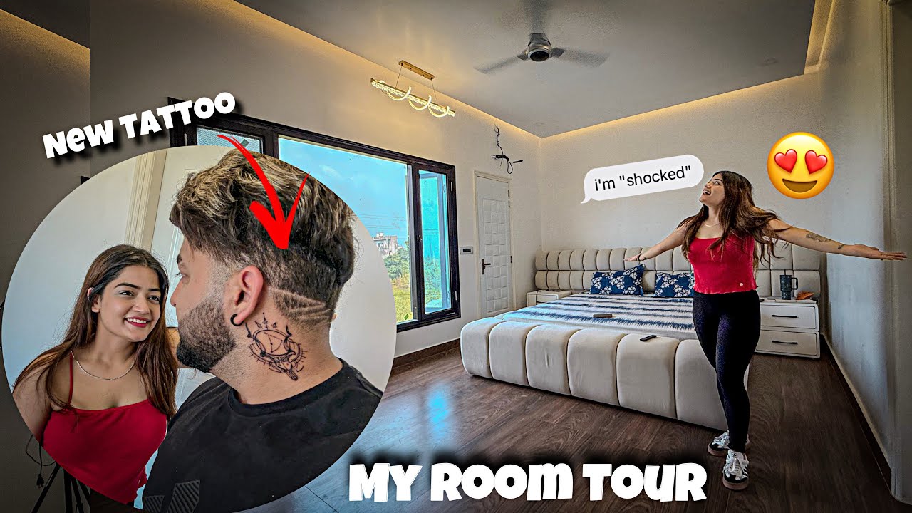 My Girlfriend REACTS To My New Tattoo😂| My Room Tour ️ - YouTube