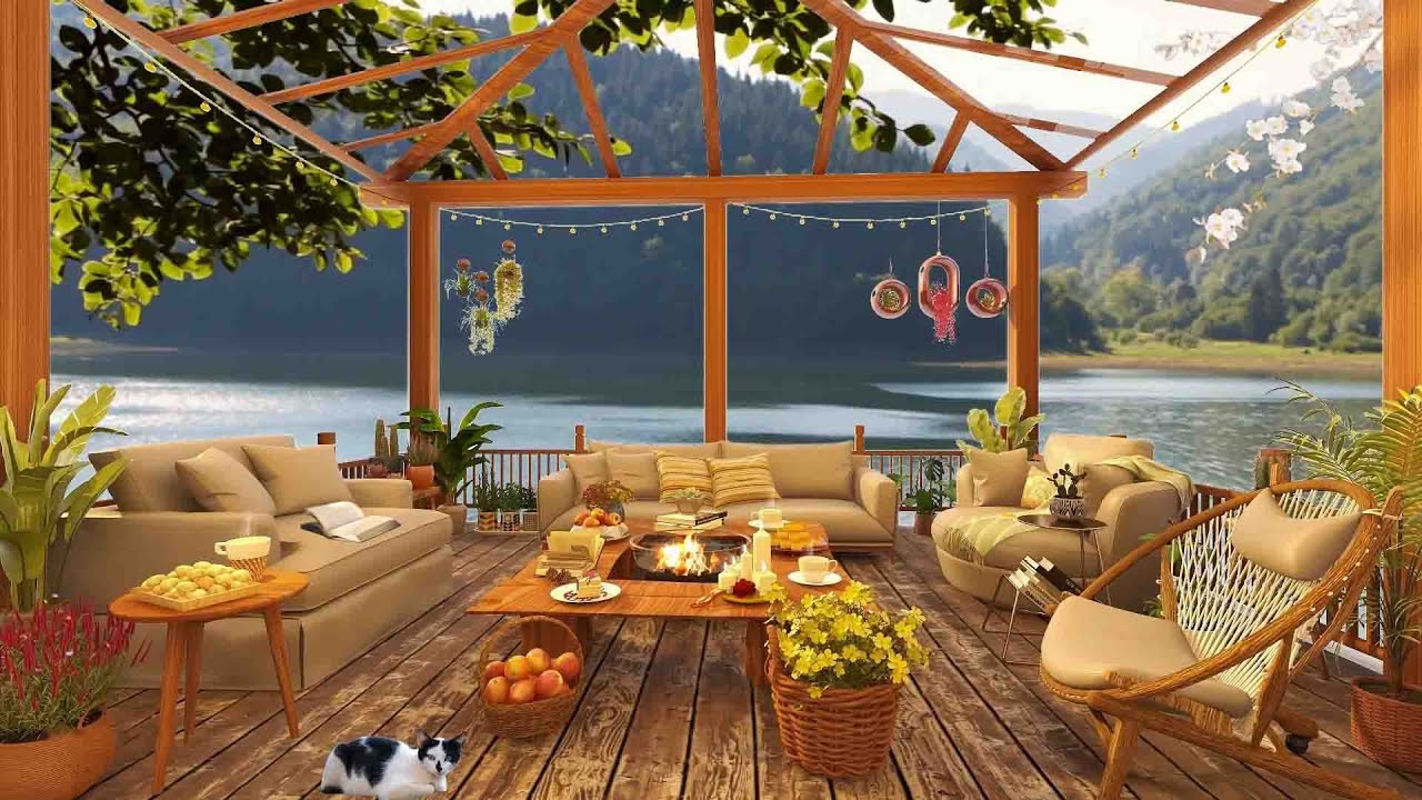 Spring Morning at the Lake Ambience with Fireplace, Birdsong,Piano ...