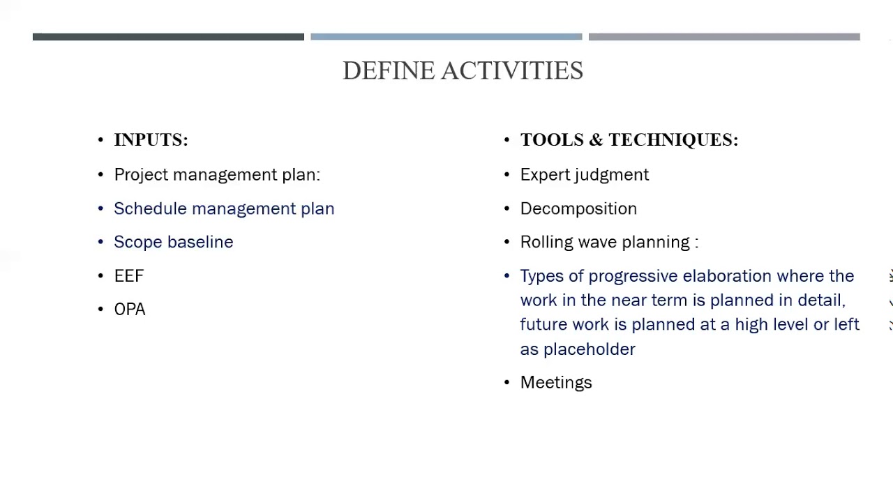 التعريف بالأنشطة Define activities PMP 6th edition - YouTube