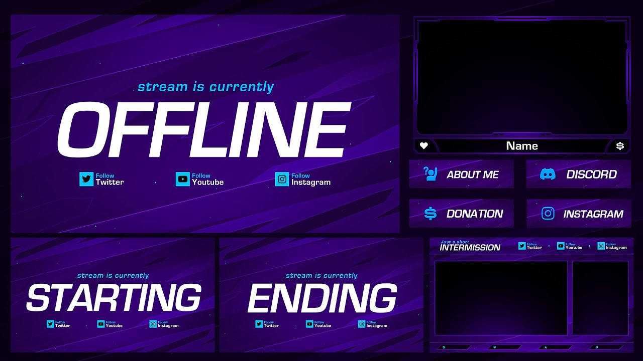 Purple Stream Overlay Pack || Full Twitch Overlay Package Template ...