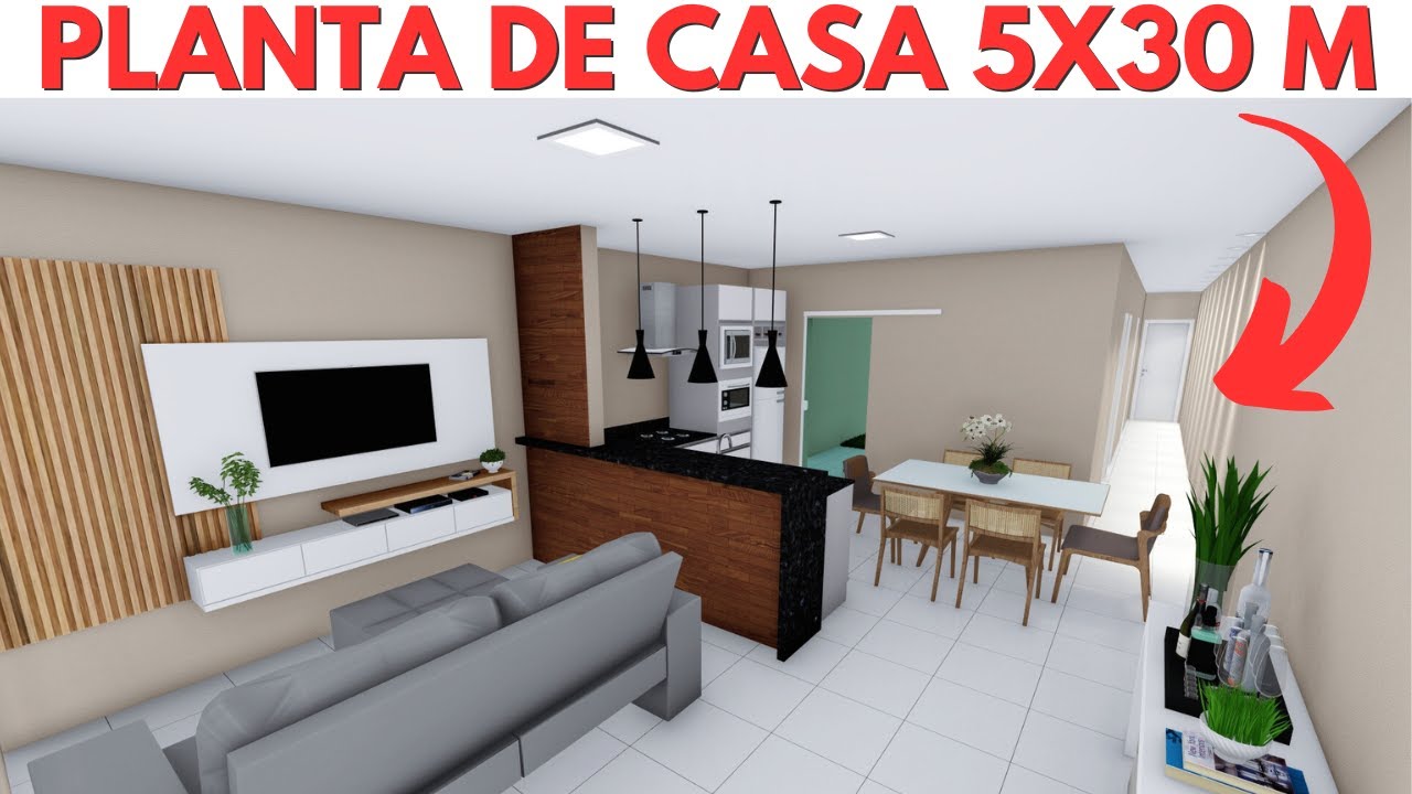 PLANTA DE CASA 5X30 METROS COM 03 QUARTOS! - YouTube