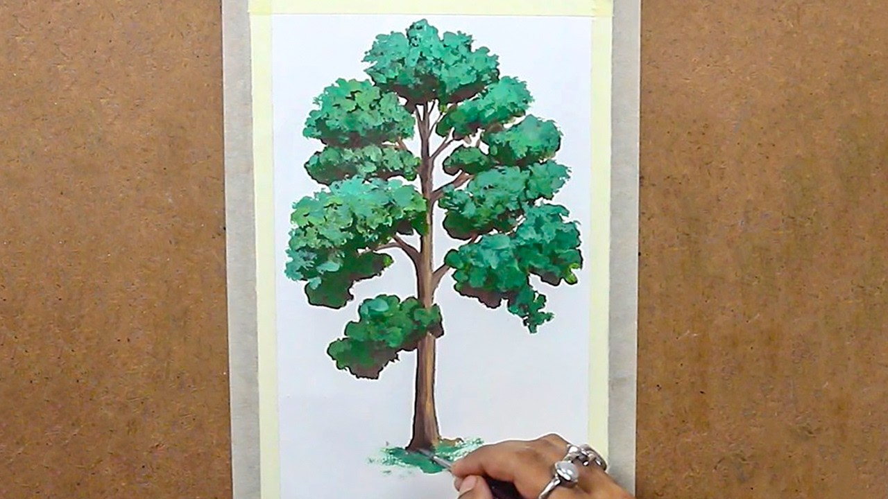 Simple Tree Painting with Acrylics on Paper for Beginners - YouTube