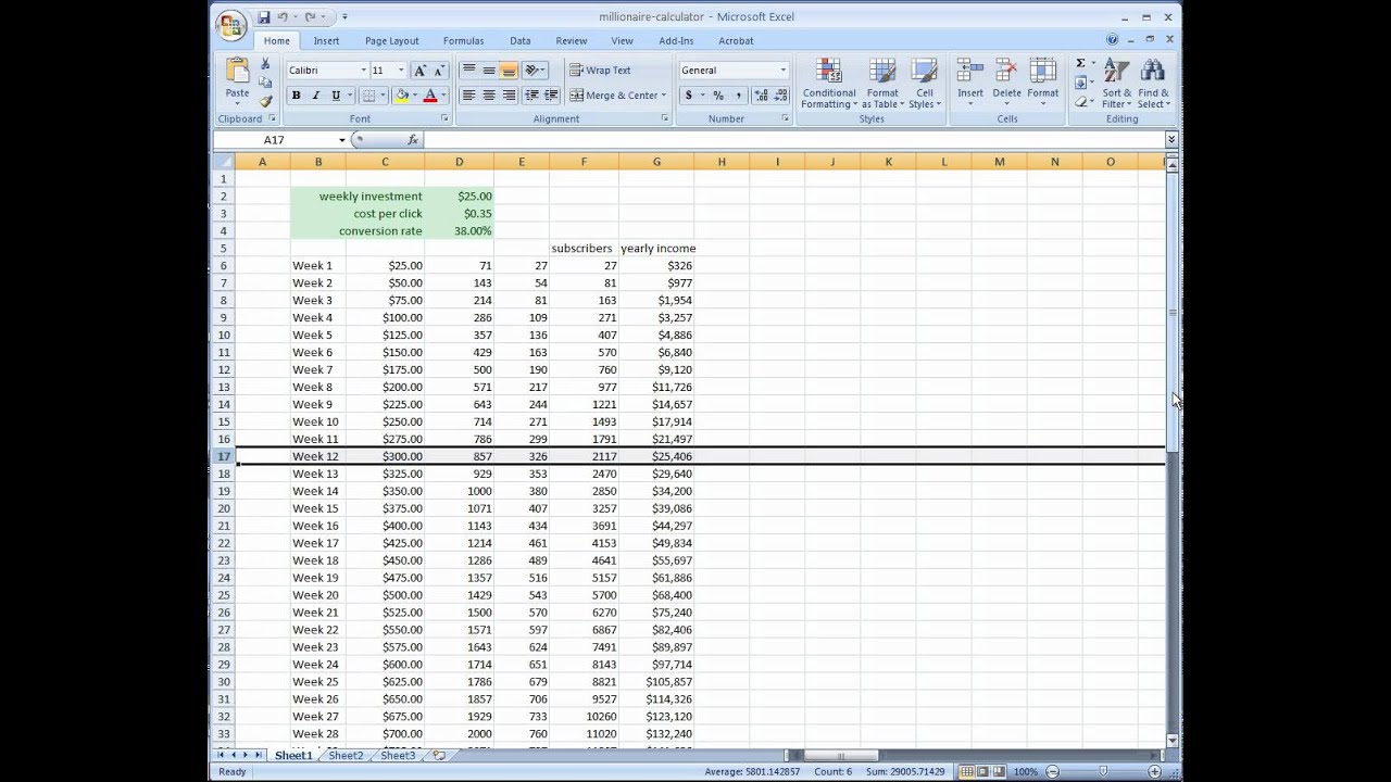 Millionaire Calculator Spreadsheet - YouTube