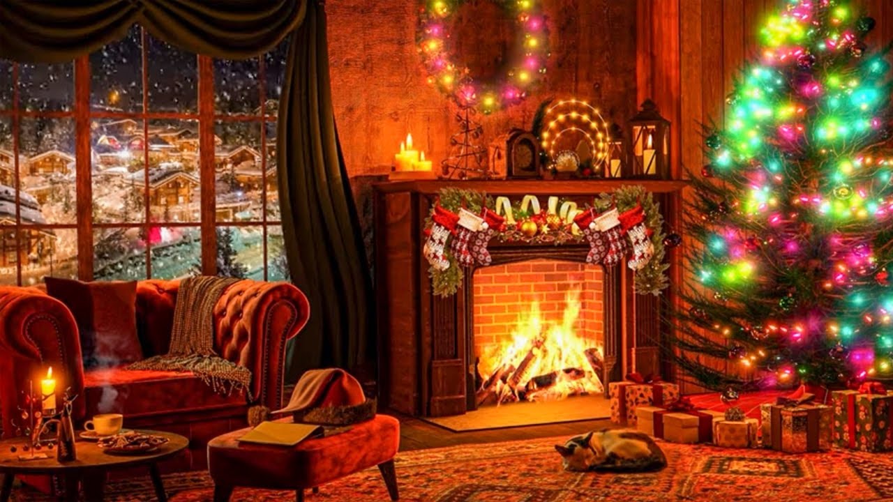 10 Hours Relaxing Christmas Music + Fireplace Sounds 🎵 Sleep Music ...