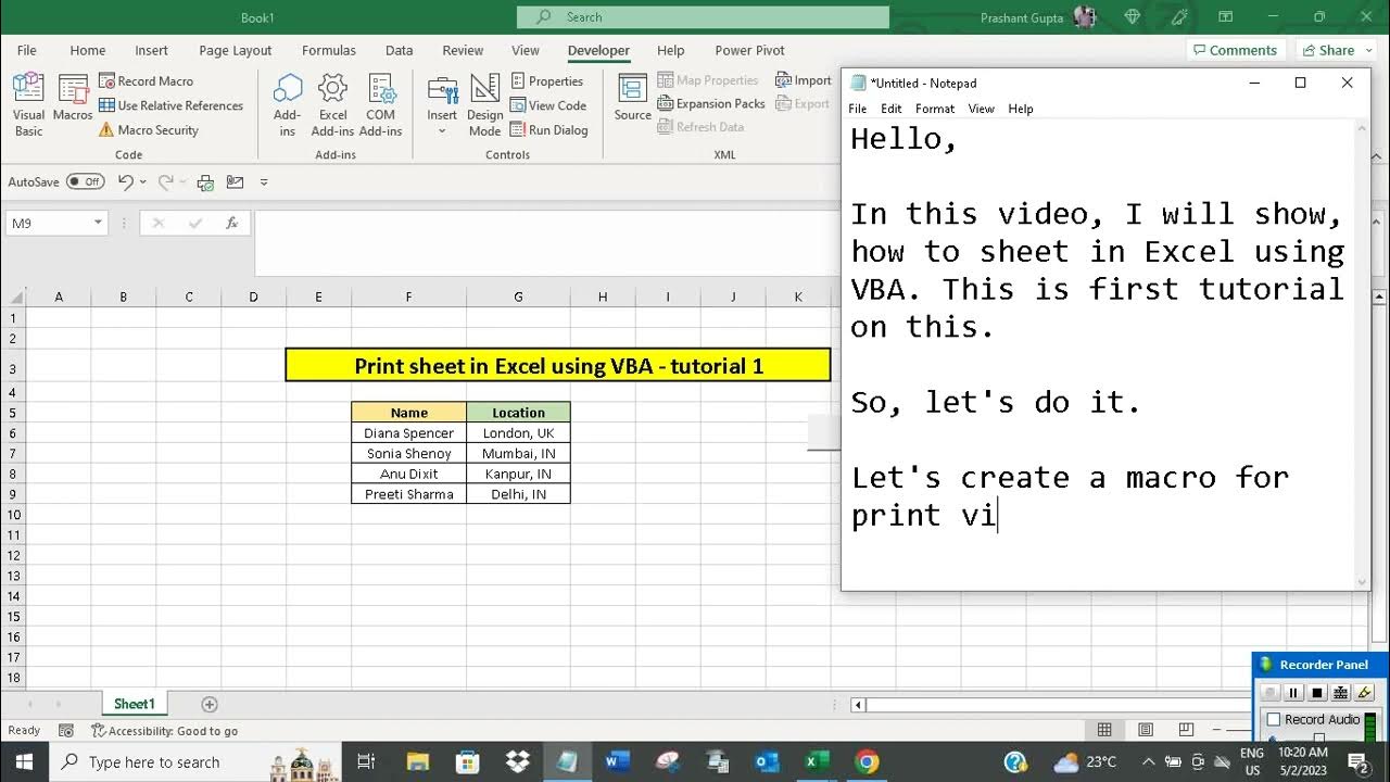 Print Sheet in Excel using VBA- Tutorial 1 - YouTube
