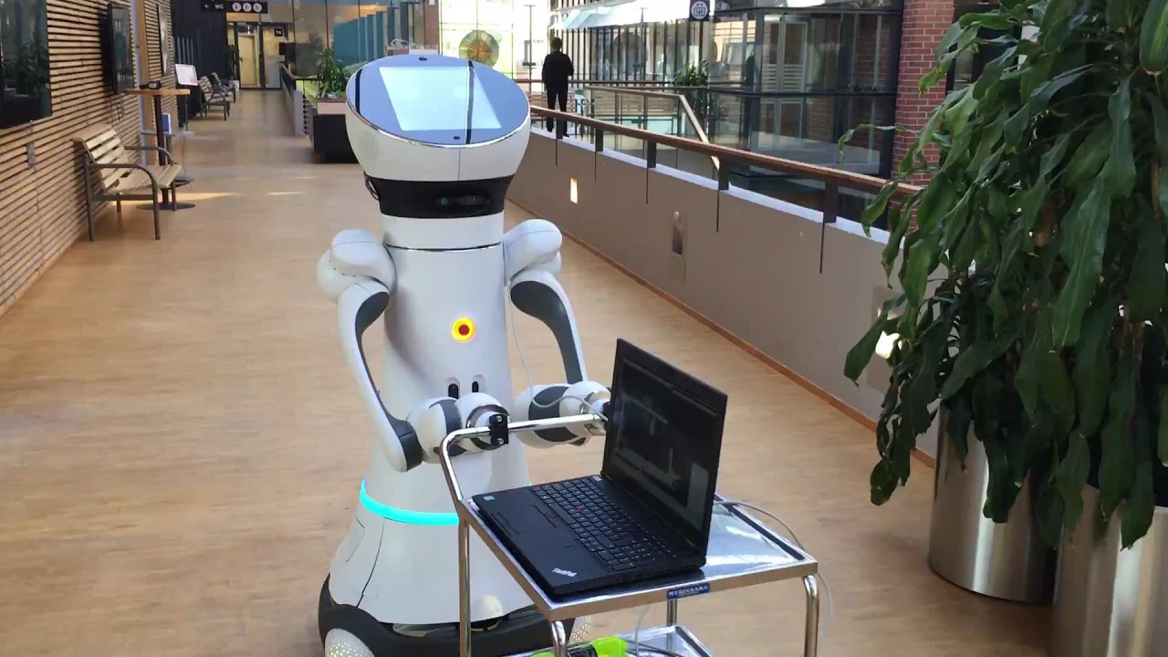 Care-o-bot 4 pushes cart and avoids unwanted obstacles - YouTube