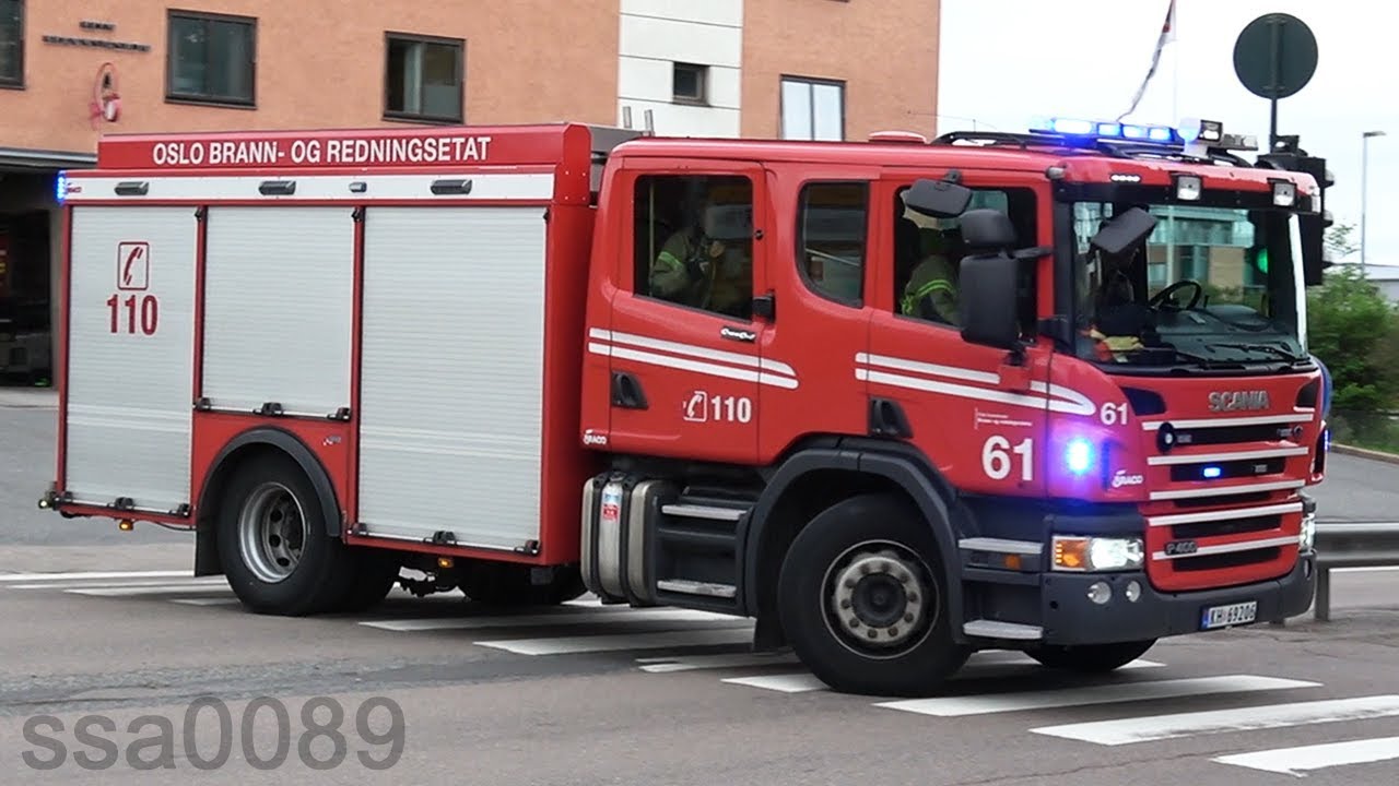 Brannbil 61 Oslo utrykning/Oslo Fire Deparment Engine 61 responding [NO ...
