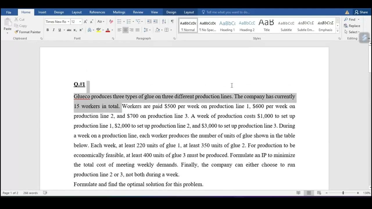 Linear Programming Using Excel. Example 2 - YouTube