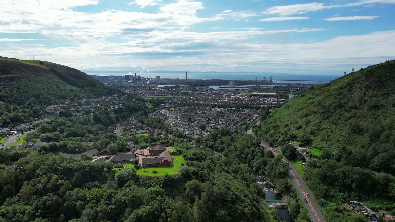 Birds eye view of Port Talbot as you leave Afan Forest Park - YouTube