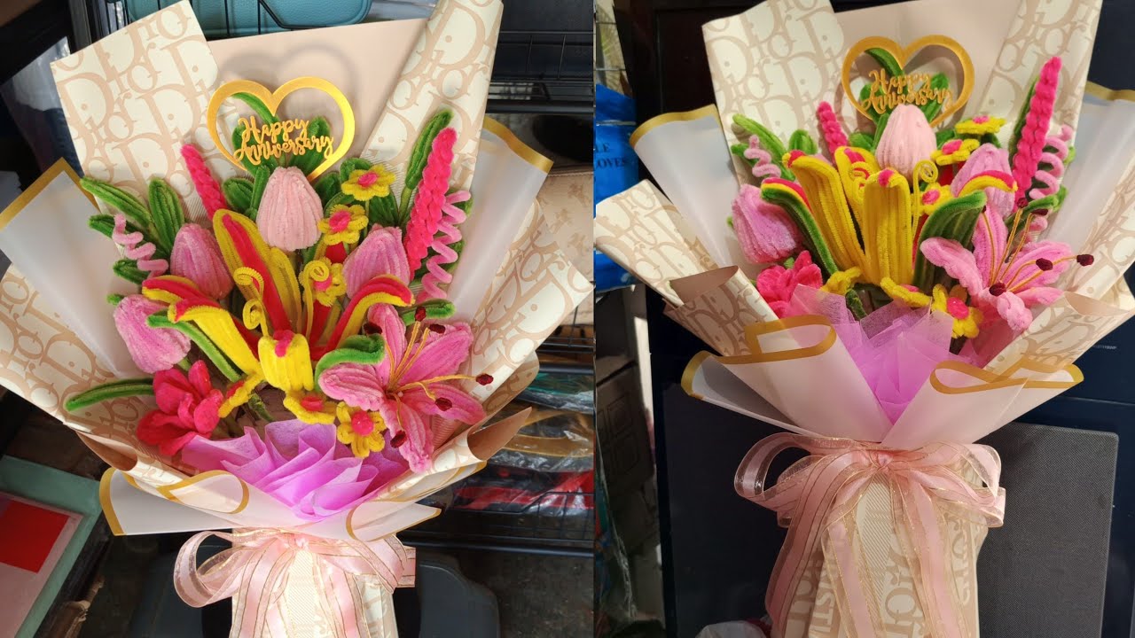 Big Bouquet wrapping Tutorial for beginners/ Fuzzy wire Bouquet 💐 - YouTube