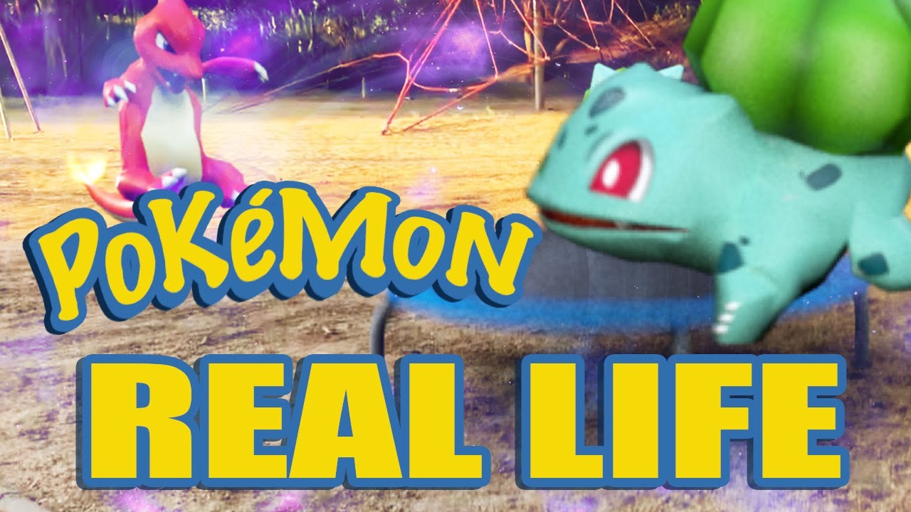 Pokemon in REAL LIFE on the Playground with trampoline!! 3D funny ...