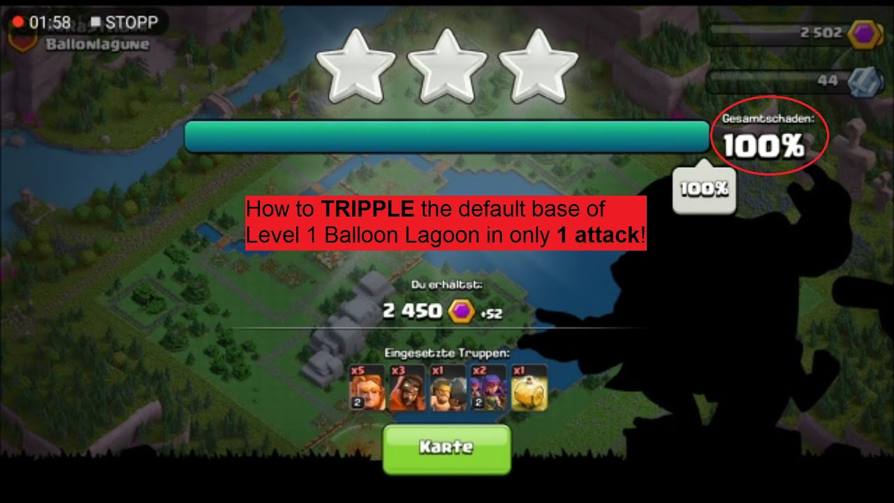 🥵😍 ONLY 1 ATTACK to TRIPPLE Balloon Lagoon level 1 | Clash of Clans ...