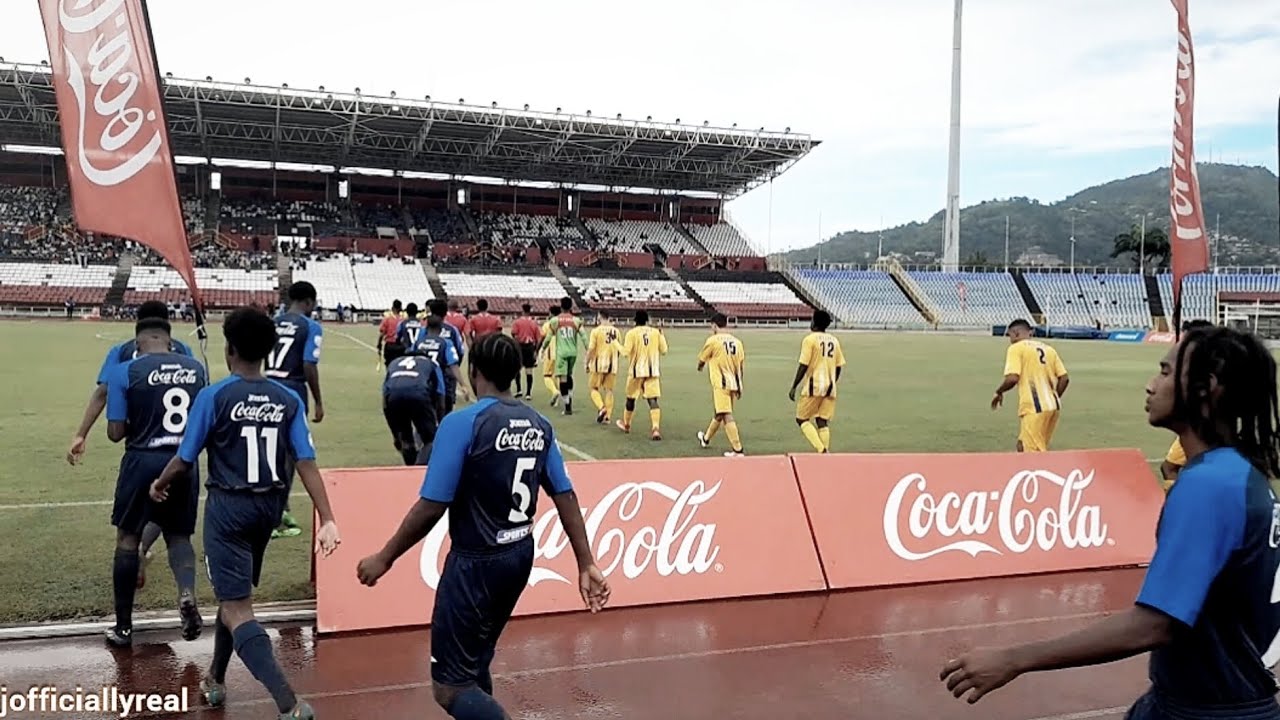 SSFL Coca Cola Intercol Finals Queens Royal College vs. Fatima College Teams Entrance - YouTube