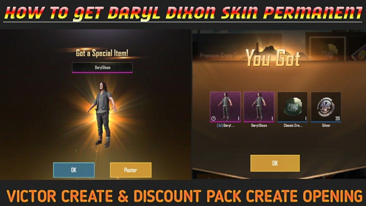 HOW TO GET DARYL DIXON PERMANENT SKIN || DARYL DIXON SKIN IN PUBG 100% ...