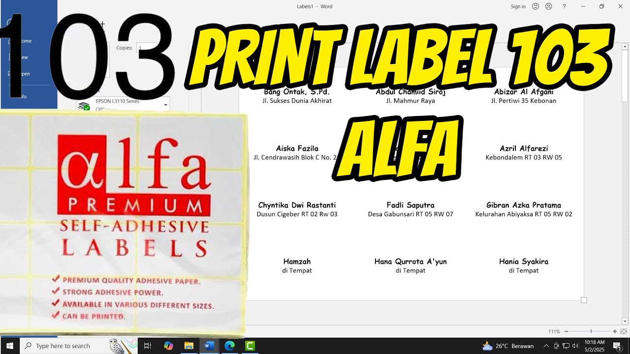 Cara Print Label Undangan 103 ALFA - YouTube
