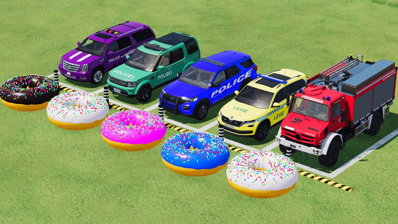 Double Flatbed Trailer Truck vs Speedbumps Train vs Cars - Tractor vs ...