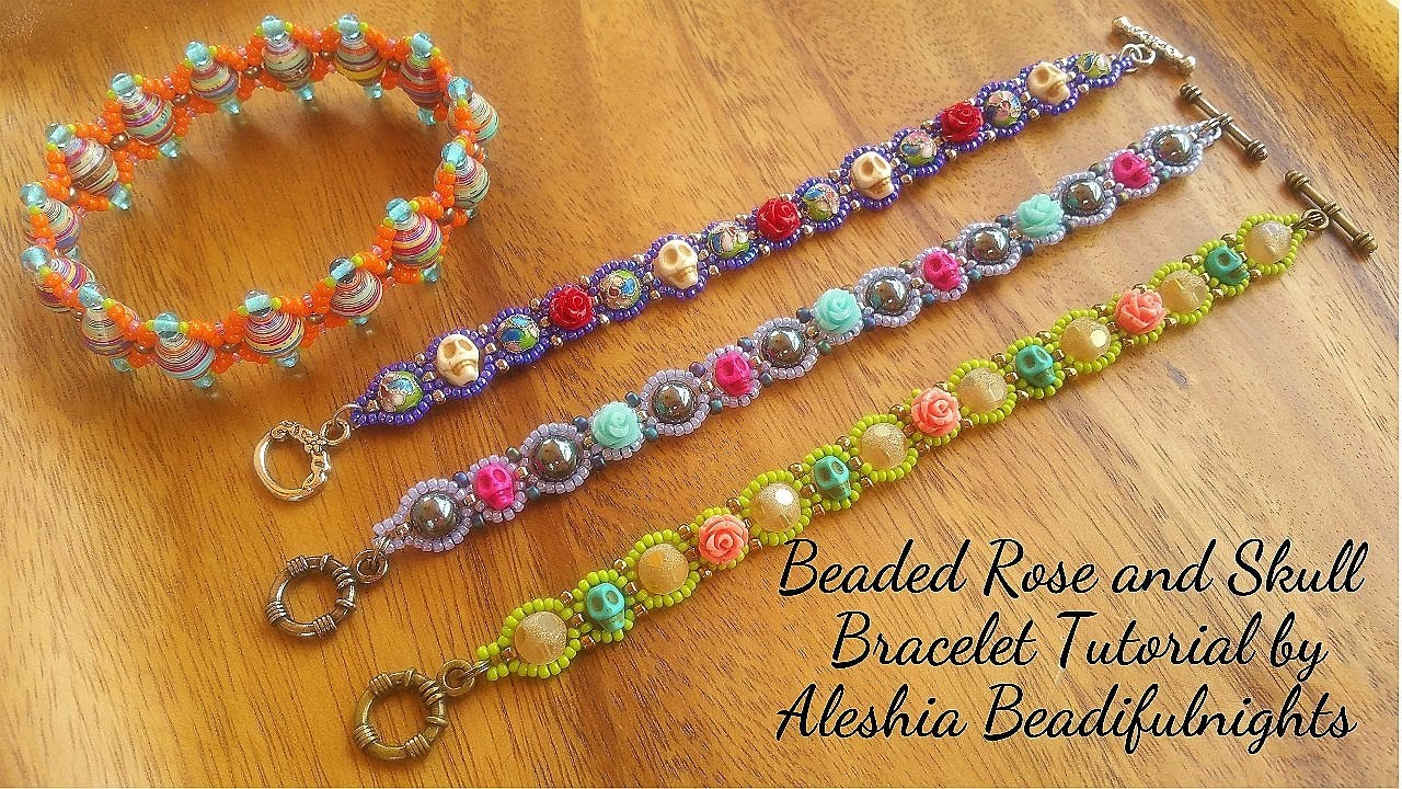 Beaded Rose and Skull Bracelet Tutorial - YouTube