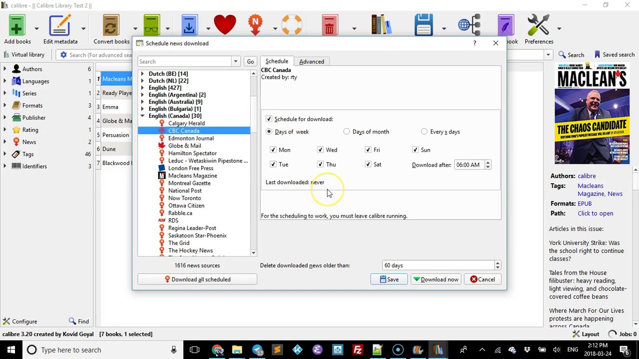 Calibre: Using Fetch News to Read News Articles - YouTube